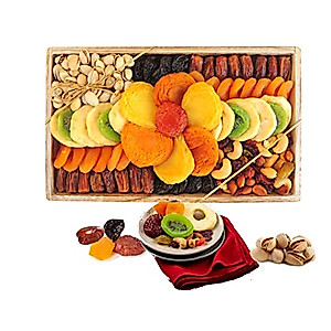 LARGE 10 Varieties—Holidays Nut and Dried Fruit Gift Basket, — Healthy Gift Option in Reusable WoodenTray—PRIME ARRANGEMENT PLATTER Gourmet Snack Food Box - Christmas, Corporate Treat Box, Sympathy