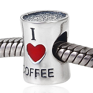 Choruslove I Love Savoury Coffee Cup Charms, 925 Sterling Silver Red Enamel Heart Coffe Mug Beads, Compatible with Pandora Charm Bracelet Gift for Friends/Wife