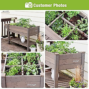 GUTINNEEN Raised Garden Bed for Herbs, Patio Elevated Flower Planter Vegetable Boxes with Grow Grid - Large Storage Shelf Brown