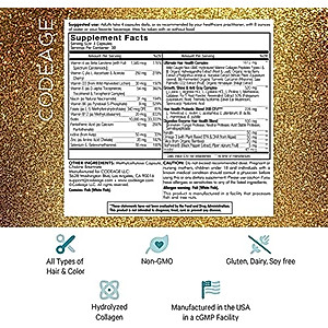 Codeage Hair Vitamins 10000 mcg Biotin, Keratin, Collagen, Vitamin A, B12, C, D3, E, Zinc, Inositol - Hair Care Support for Strength, Thickness Growth - Healthy Hair Supplement Pills - 120 Capsules