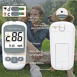 URIT Pet Blood Glucose Meter for Dog Cat with 50 Test Strips, Blood Suger Monitor Kit,Blood Glucose Monitoring System for Dog/Cat Diabetes.