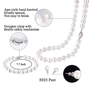 Senteria Pearl Necklace and Earring Set|Simulated Shell Pearl Choker Necklace for Women Men |Wedding Gifts for Brides Bridesmaid 16-22 Inch 6-8mm Hand Knotted Pearl Strand with Fine Gifts Box