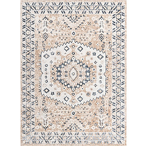 Unique Loom Oxford Collection Area Rug - Sheldonian (9' x 12' Rectangle, Beige/ Navy Blue)