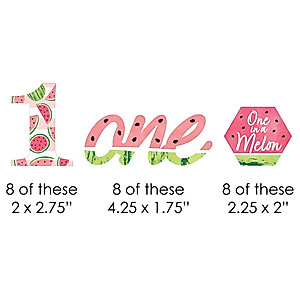 Big Dot of Happiness 1st Birthday One in a Melon - Paper Straw Decor - Fruit First Birthday Party Striped Decorative Straws - Set of 24