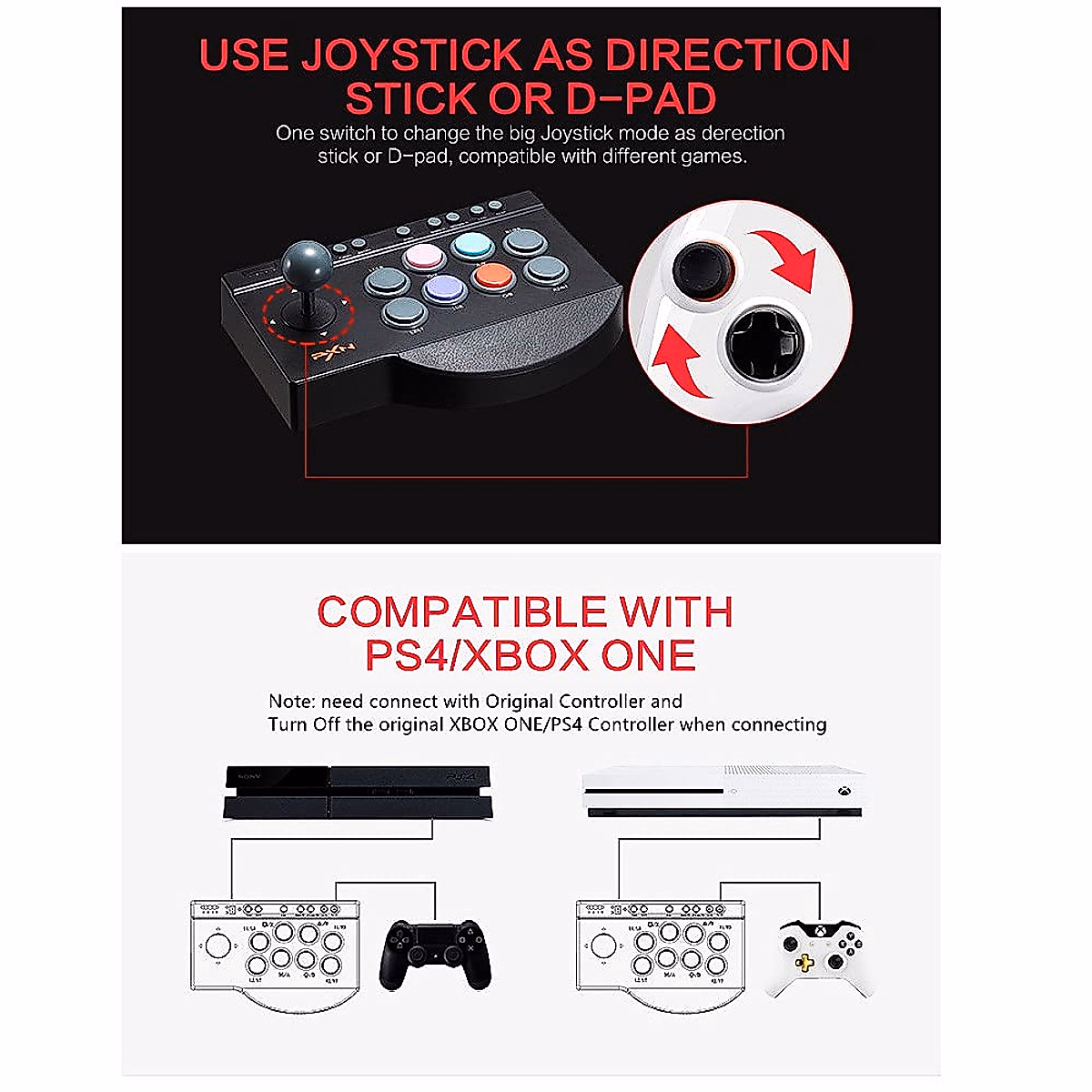 PXN Arcade Fight Stick, 0082 Wired Fighting Joystick, USB Fightstick Game Controller for PS3/ PS4/ Xbox One/Switch/Windows PC