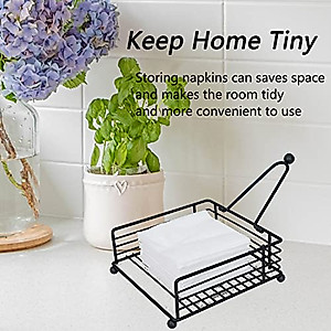 Napkin Holder for Table, Flat Napkin Holder with Weighted Arm, Square Paper Napkin Holders, Elegant Rustic Iron Metal, Modern Napkin Holder for Kitchen, Restaurant, Farmhouse, Dinner, Outdoor, Black