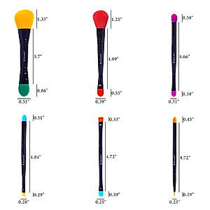 SHANY Vegan Makeup Brushes - LUNA - 6 PC Double Sided Travel Make up Brushes with 12 unique Bristles - with Brush storage Pouch - Synthetic