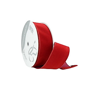 Ribbon Bazaar Waterproof Wired Velvet Ribbon – Outdoor-Ready for Wreaths & Garlands - Holiday Red (Same Color Edge) 2-1/2" 50yd