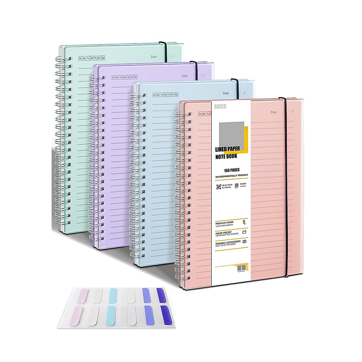 OWSC 4 Pack Lined Spiral Notebook, 5.9 x 8.3 Inches Notebooks for Work, School and Journal with 110 GSM Thick Paper, Small Notebook with 80 Sheets/160 Pages, Notebooks College Ruled for Note Taking