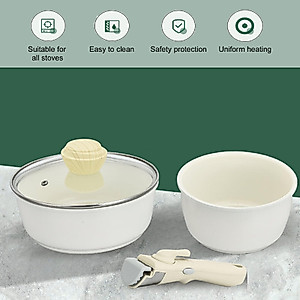 Nonstick Kitchen Cookware Sets, 3PCS Pots and Pans Set with Removable Handle,Kitchen Outdoor Camping Stackable Metal Soup Pot Pans, Dishwasher Safe, Beige