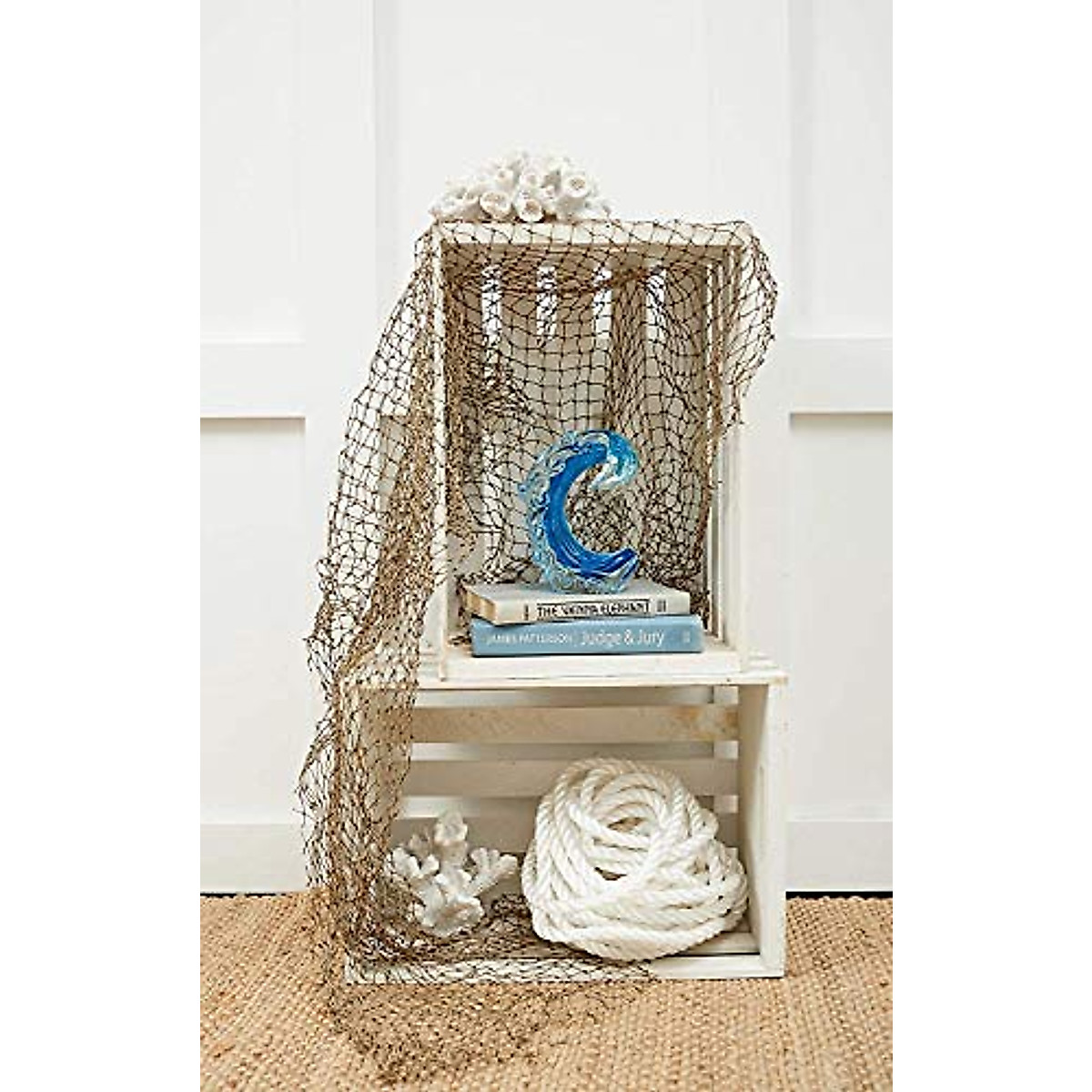 Beachcombers Rolling Ocean Coastal Table Top Nautical Decor Decoration Glass Art Blue