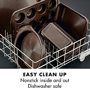 Circulon Nonstick Bakeware Set with Nonstick Cookie Sheet, Bread Pan, Bakings Pan and Cake Pans - 5 Piece, Chocolate Brown