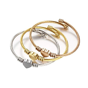 MiniJewelry Simpl Gold Love Heart Bangle Bracelets for Women BFF Family Stainless Steel Adjustable Birthday