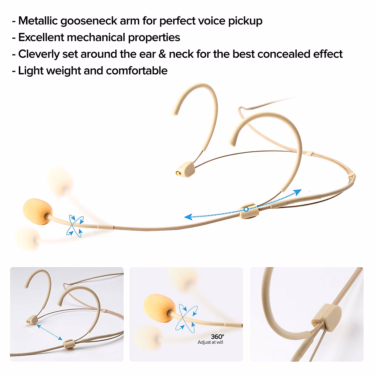 Sujeetec Headset Microphone - Discreet Double Earhook Headworn Mic fits PC Voice Amplifier Wireless Bodypack Transmitters for Lectures, Live Performance, Theater, Podcasts (3.5mm TRS Plug)