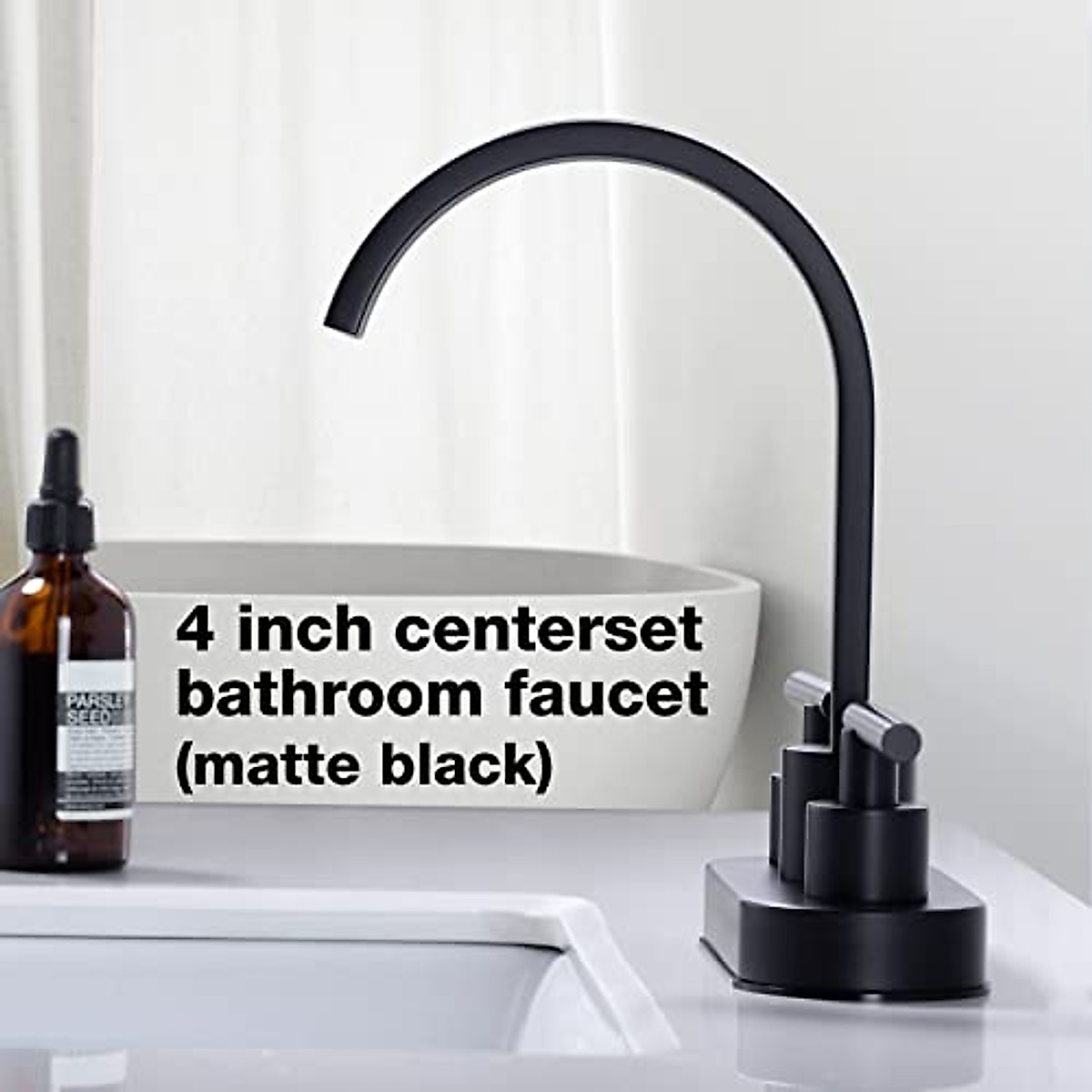 TRUSTMI Bathroom Faucet Matte Black 2 Handle Lavatory Basin Sink Faucet Swivel Waterfall 4 Inch Centerset Vanity Faucet with Overflow Pop Up Drain Assembly
