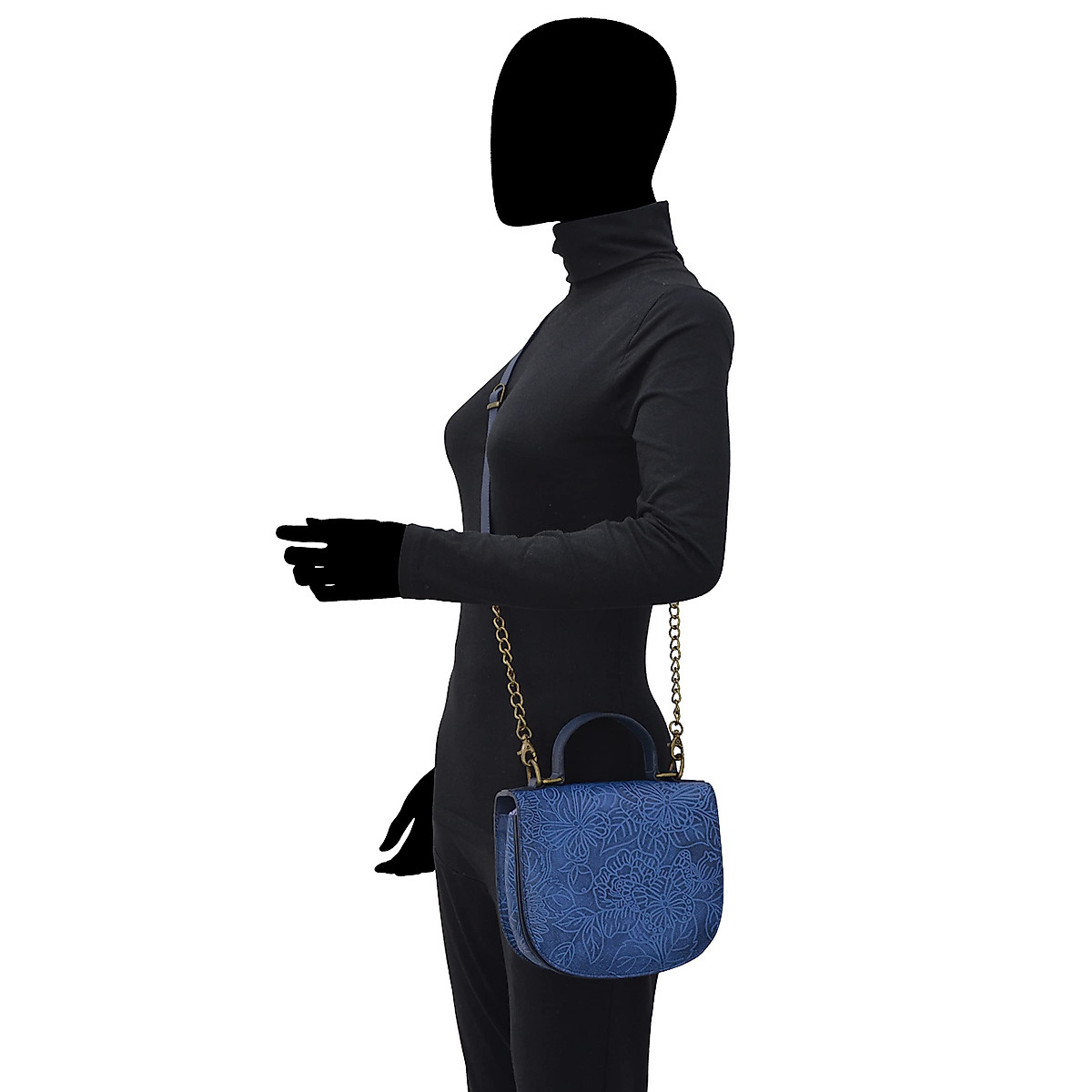 Anuschka Women's Original Head-Painted Leather Small Flap Crossbody, Tooled Butterfly Ocean