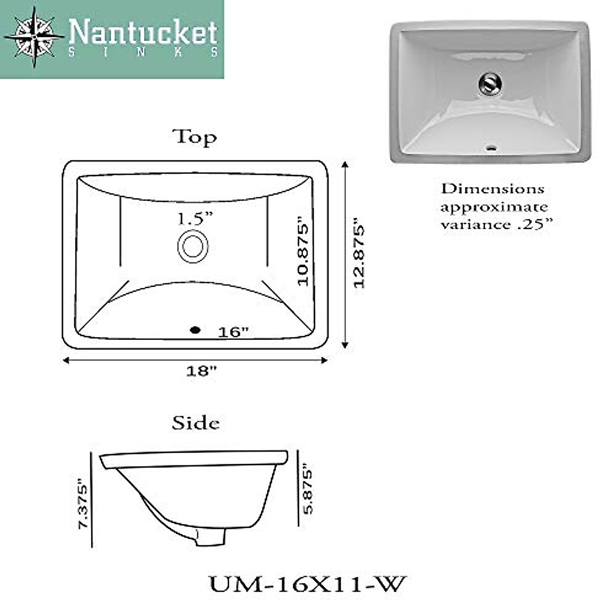 Nantucket Sinks UM-16x11-W, White