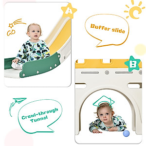 Veemuaro 6 in 1 Toddler Slide Set, Kids Slide for Toddlers, Kids Playing Climber Sliding Playset with Basketball Hoop, Tunnel and Storage Space, Toddler Playground Indoor Outdoor