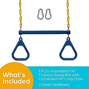 Jungle Gym Kingdom Swing Sets for Backyard, Monkey Bars & Swingset Accessories - Set Includes 18" Trapeze Swing Bar & 48" Heavy Duty Chain with Locking Carabiners - Outdoor Play Equipment (Blue)