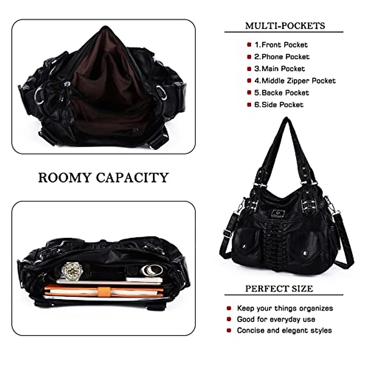 Rose Linda Hobo Bags and Handbags for Women Shoulder Bags Handbag with Multiple Pockets PU Leather Tote Bag