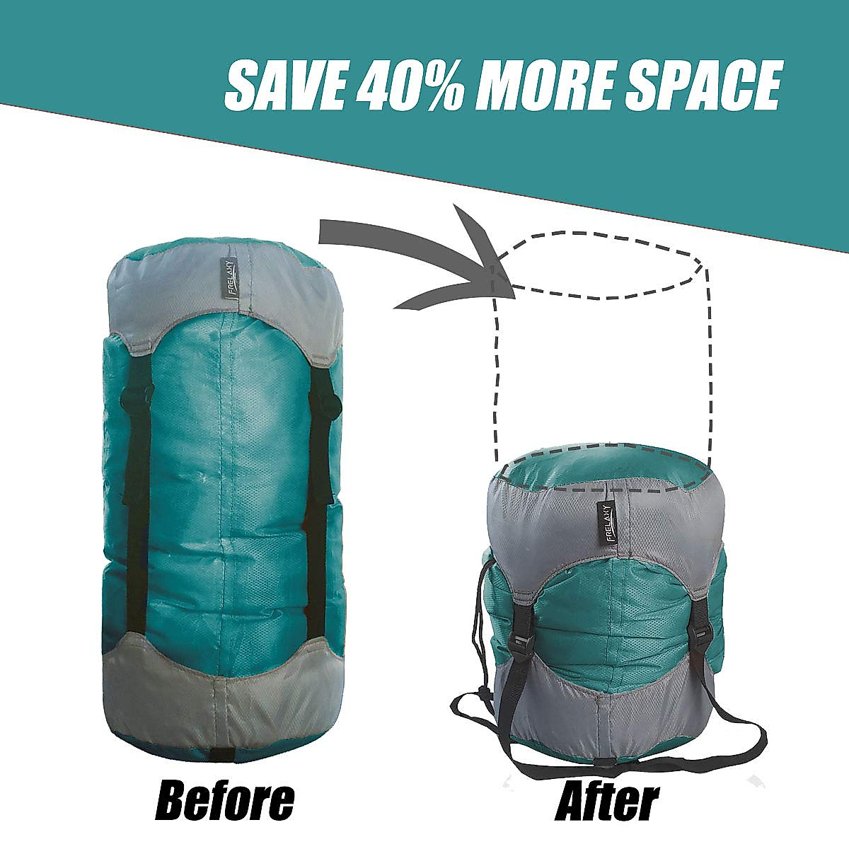 Frelaxy Compression Sack, Ultralight Sleeping Bag Stuff Sack Compression Stuff Sack - Space Saving Gear for Camping, Hiking, Backpacking (Turquoise, L)