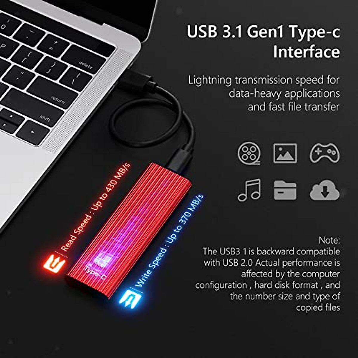 Mersuii Mini Solid State Drive for Laptop Windows 7 Mac Shockproof Portable Mobile Solid State Drive 1TB Red