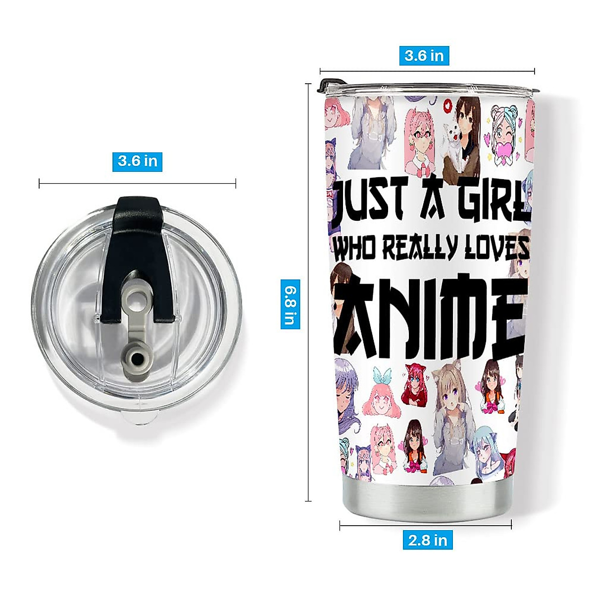 LONGXIN Anime Fans Tumbler, Stainless Steel Tumblers 20oz, Anime Lover Gifts for Women Girls Friends Sister, Birthday Christmas Gift for Her, Just A Girl Who Really Loves Anime