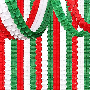 Red-Green White Party-Decorations Christmas Streamers-Garland - 12pcs Mexico Italian 4-Leaf Clover Paper Streamers,Italy Mexican Birthday Baby Shower Wedding Banners,New Years Winter Decor Ouruola