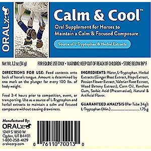Oralx Calm and Cool for Horses. Cost-Saver 3-Pac. Made with L-Tryptophan & Herbal Extracts to Help Maintain Calm, Focused Composure During Events & Transport. Three Easy-Dose Syringes,1.2 OZ (34g) ea.