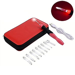 JahyShow 9 in 1 Rechargeable LED Lighted Crochet Hooks Set with Zip Case Light Up Knitting Needles Kit (Interchangeable Heads Size from 2.5mm to 6.5mm)