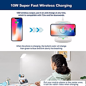 LED Desk Lamp with Wireless Charger and Organizer,Home Office Touch Reading Lamp with Pen Holder/Storage,Stepless Dimming 3 Color Modes,360°Flexible Gooseneck Eye Caring Desk Light-Study/College Dorm