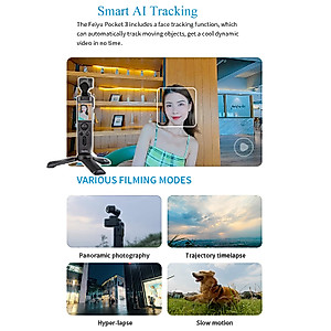 FeiyuTech Pocket 3 kit -Remote Handle&Camera 4K 60FPS Camera with Handheld 3-Axis Stabilizer, Pocket Action Camera, AI Tracking, Detachable Handle, Magnets for YouTube TikTok Video Vlog