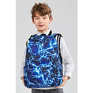 RBYGPL Backpack for Boys Elementary Bookbags Durable Lightweight Teenager Student School Bags Travel Waterproof Starry Lightning (1-Blue Lightning)