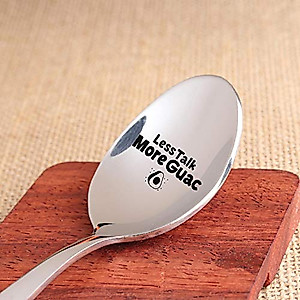 Avocado Lovers Gift - Lets Talk More Guac Engraved Spoon Gift for Men Women | Christmas Birthday Gift for Daughter | Guacamole lover Gift | Funny Vegan Gift Kids Teens - 7 Inch Stainless Steel Spoon