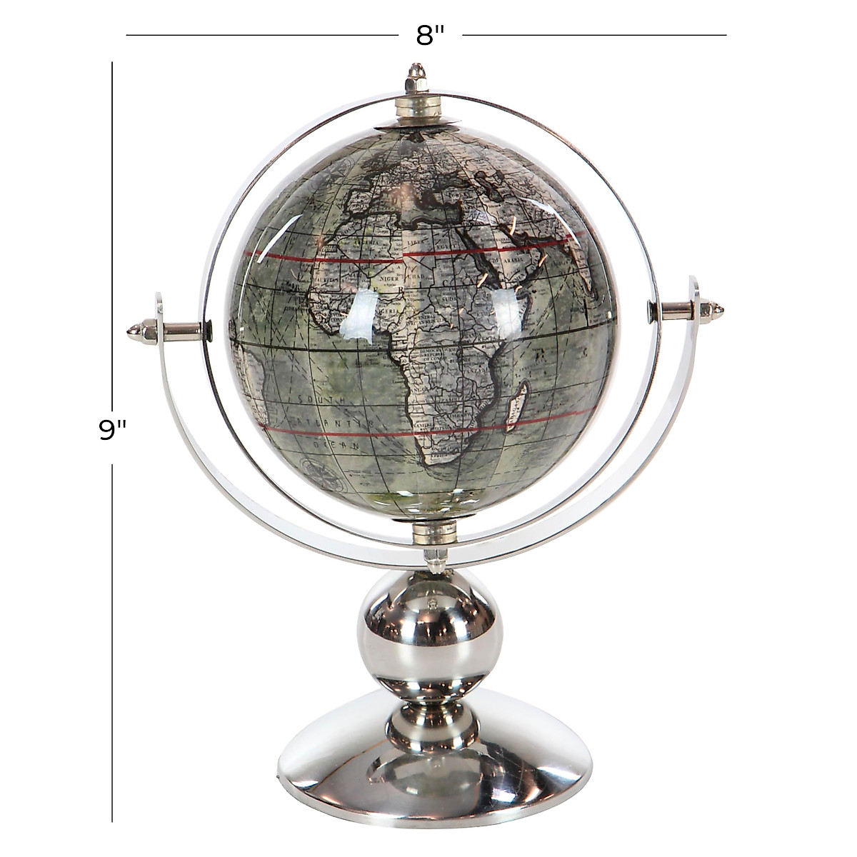 Deco 79 43487 Stainless Steel and PVC Decorative Globe, 8"L x 5"W x 10"H, Silver