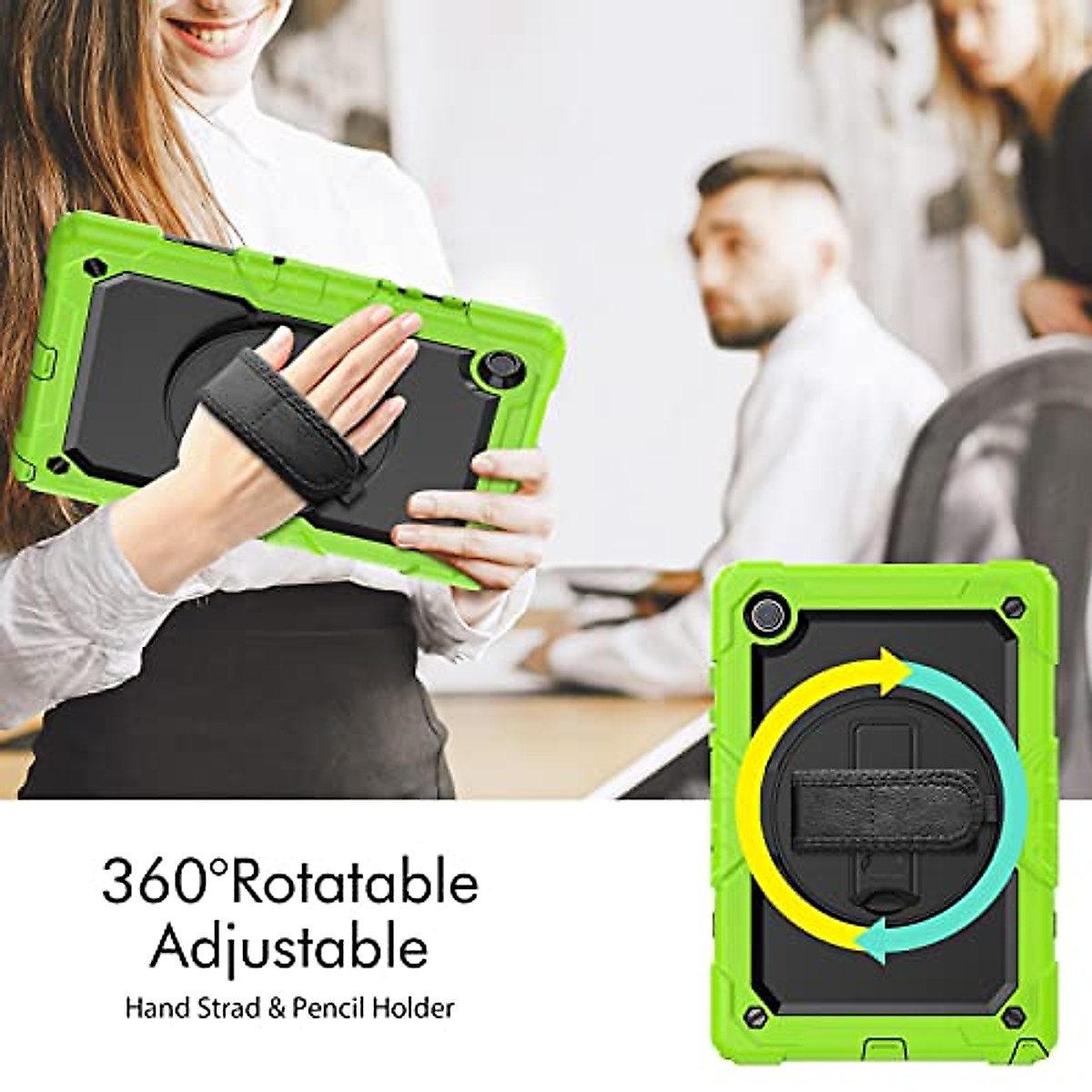 Samsung Galaxy Tab A8 10.5 Inch 2022, [Full-Body][Shock Proof] Protective Case with Pencil Holder and 360 Rotating Hand Strap, Protective Cover with Shoulder Strap (Green)