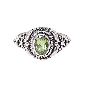 NOVICA Artisan Handmade Peridot Cocktail Ring Traditional from India Sterling Silver Red Single Stone Marsala Birthstone Gemstone [ring Front 0.5 in L x 0.4 in W x 0.2 in H Band Width 3 mm W] '