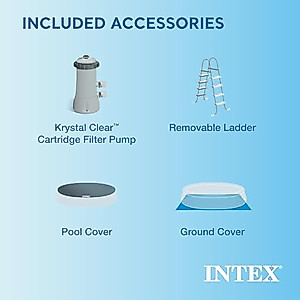 Intex 28167EH Easy Set Inflatable Swimming Pool Set: 15ft x 48in – Includes 1000 GPH Cartridge Filter Pump – Removable Ladder – Pool Cover – Ground Cloth