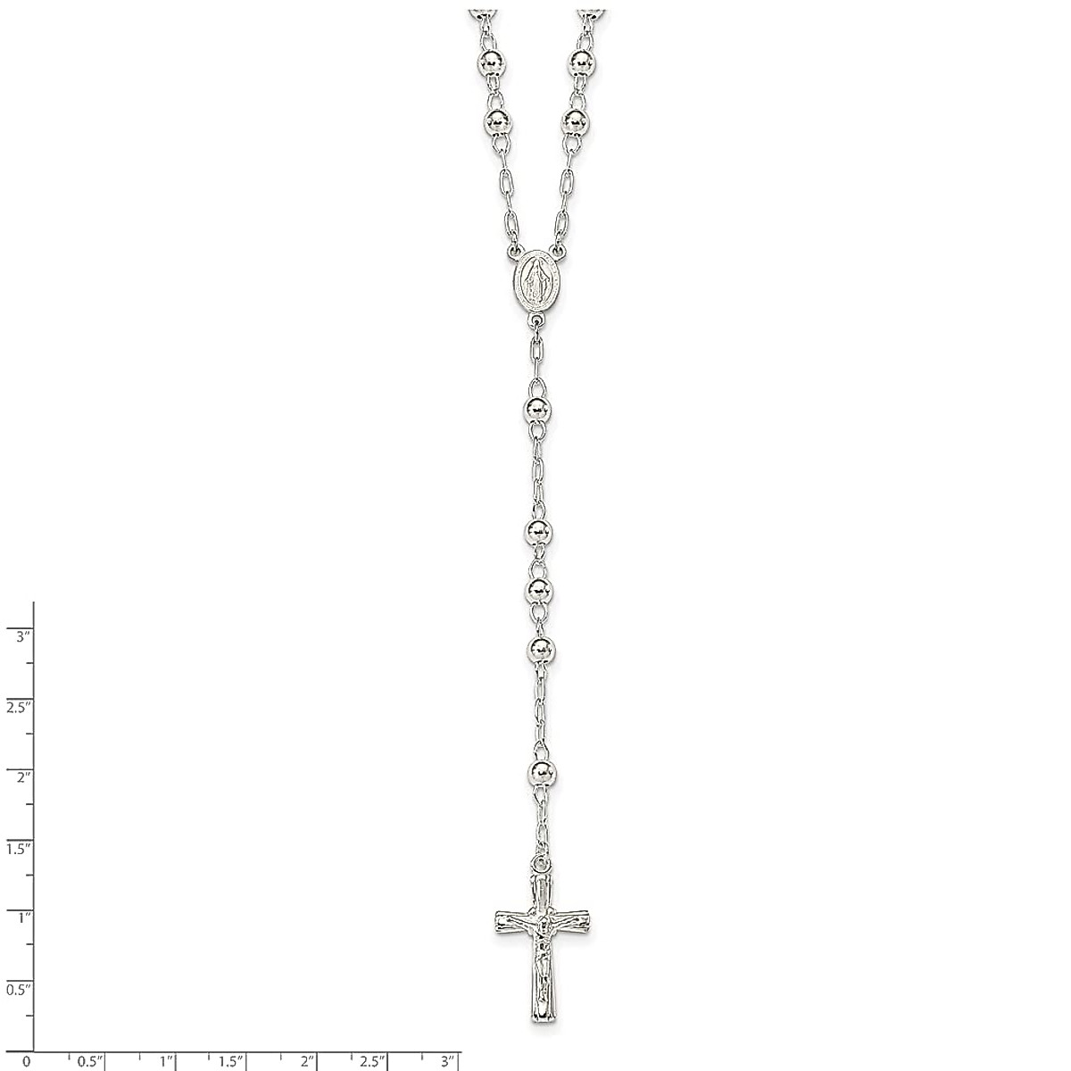 925 Sterling Silver Rosary Necklace 26 inch Chain
