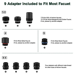 HEISOK Kitchen Faucet Head Replacement, 3-Function Pull Down Faucet Spray Head with 9 Adapters - Replacement Pull-Out Sink Spout Sprayer Nozzle, Brushed Nickel