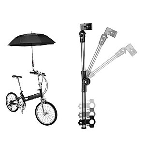 Flexzion Bicycle Umbrella Mount Holder, Swivel Connector Handlebar Frame Stand, Adjustable 2 Section Tube Handle, Outdoor Sports Accessories for 0.67~0.9 inch Handlebar Bike Baby Stroller Wheelchair