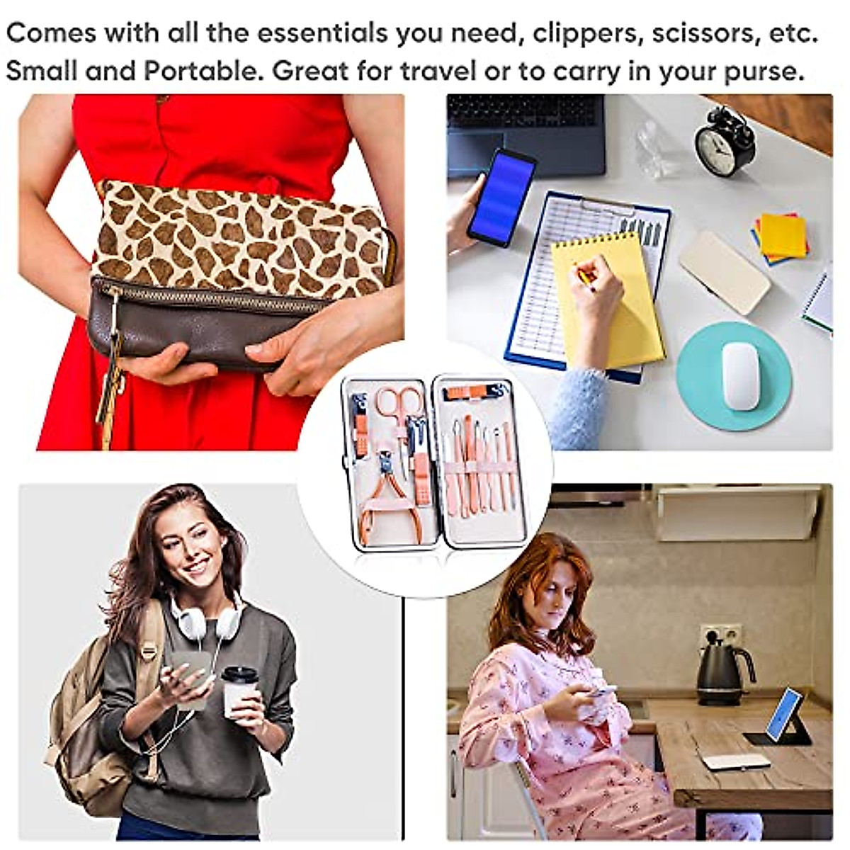 leiwo Manicure Set ,Pedicure Kit Nail Scissors Stainless Steel Professional Toenails Cuticle Cutter Clipper Fingernails Grooming Kit with Pink Leather Travel Case (12pcs Pink)