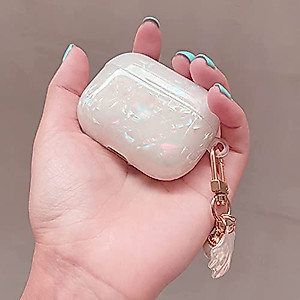 Airpods pro Case with Shell Pearl Keychain, Cute Airpods pro 3 Protective Cover Skin for Girl Women Men Glitter Soft TPU Case Compatible with Apple AirPod Pro 2019 (White Pearlescent)