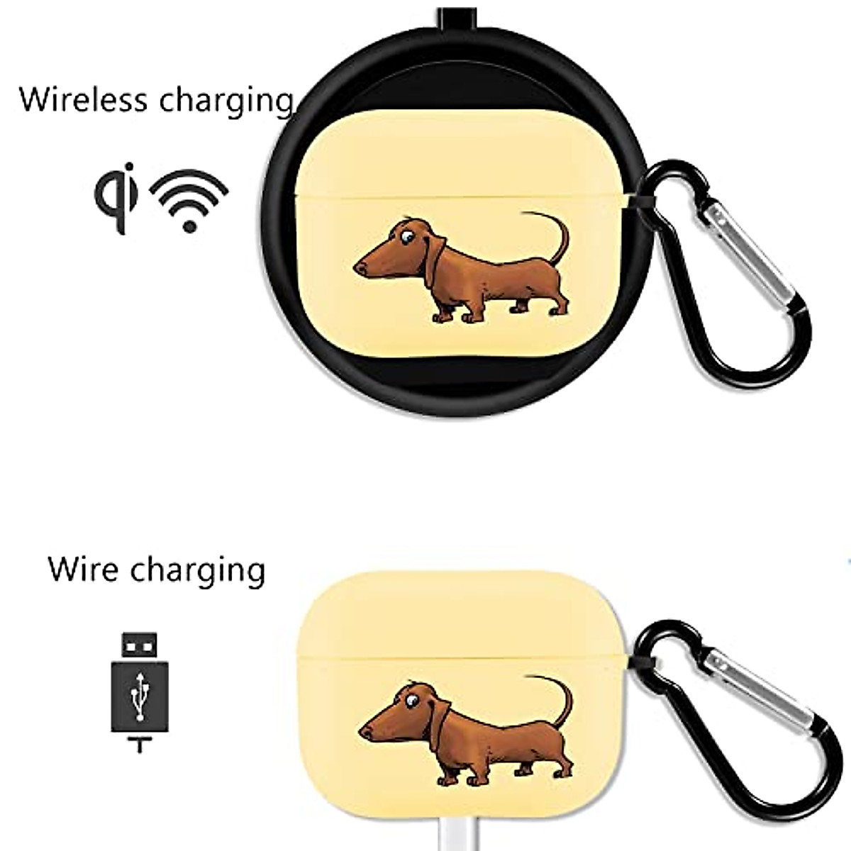 JOYLAND Cute Dachshund Case Compatible with Airpods Pro Yellow Soft TPU, Supports Wireless Charging Shockproof Protective Cover for Airpods Pro