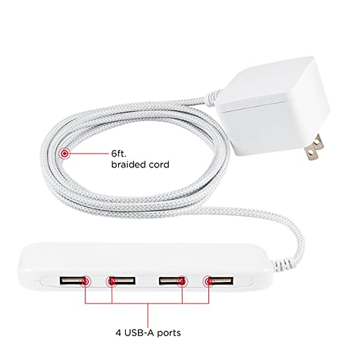 UltraPro GE Wall Charger, USB-A Ports, 6 Ft Cord, Charging Station for Multiple Devices, White, 44139