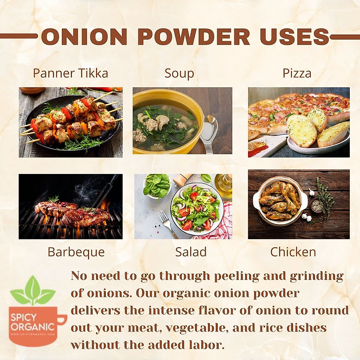 SPICY ORGANIC Onion Powder – 8 oz. – Certified USDA Organic - Non-GMO - White Onion Powder Seasoning for Dressings, Dips, Casseroles, Meat, Poultry, Baking, Sauces, Gravies, and Flavoring for Snacks