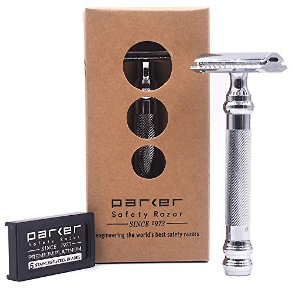 Parker, 98R Ultra Heavy Weight Long Handle Double Edge Safety Razor & 5 Blade Refills