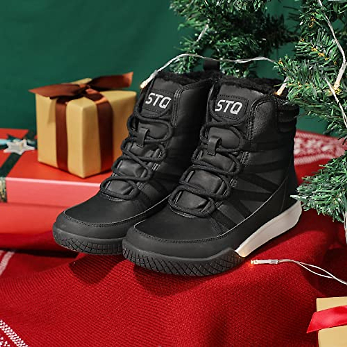 STQ Women Lightweight Winter Walking Boots Suede Insulated Hiking Booties Non-slip with Zipper Black 10