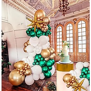 Emerald Green and Gold Balloon Garland Arch Kit 123pcs Double Stuffed Chrome Teal Green Starburst Balloon for luxury Emerald Gold wedding Birthday anniversary graduations Prom Decorations