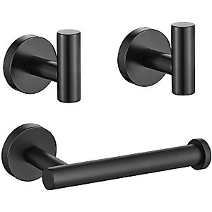LCEZAN Matte Black Bathroom Hardware Set, Premium Stainless Steel 3-Piece Include 5 Inch Toilet Paper Holders and 2 Towel Robe Holder Hook for Bathroom, Kitchen, Washroom Wall Mount